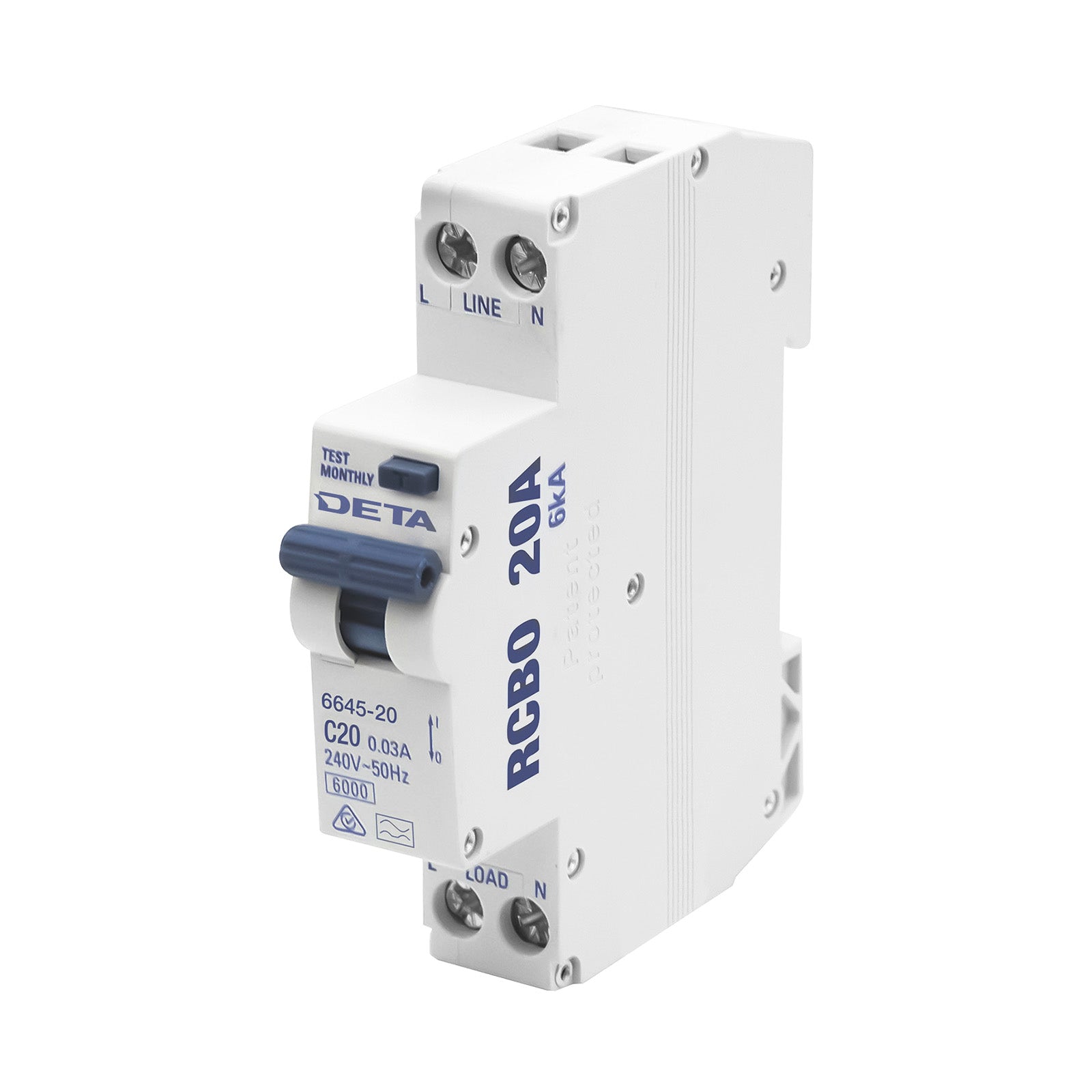 DETA 20A Residual Circuit Breaker with Overload Protection