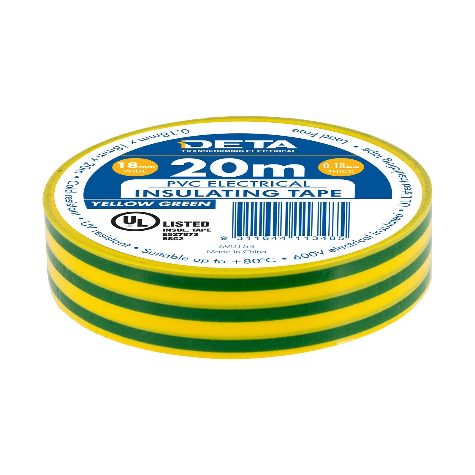 DETA 20m x 18mm Yellow / Green Insulation PVC Tape
