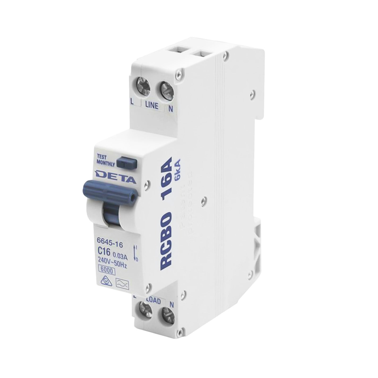 DETA 16A Residual Circuit Breaker with Overload Protection