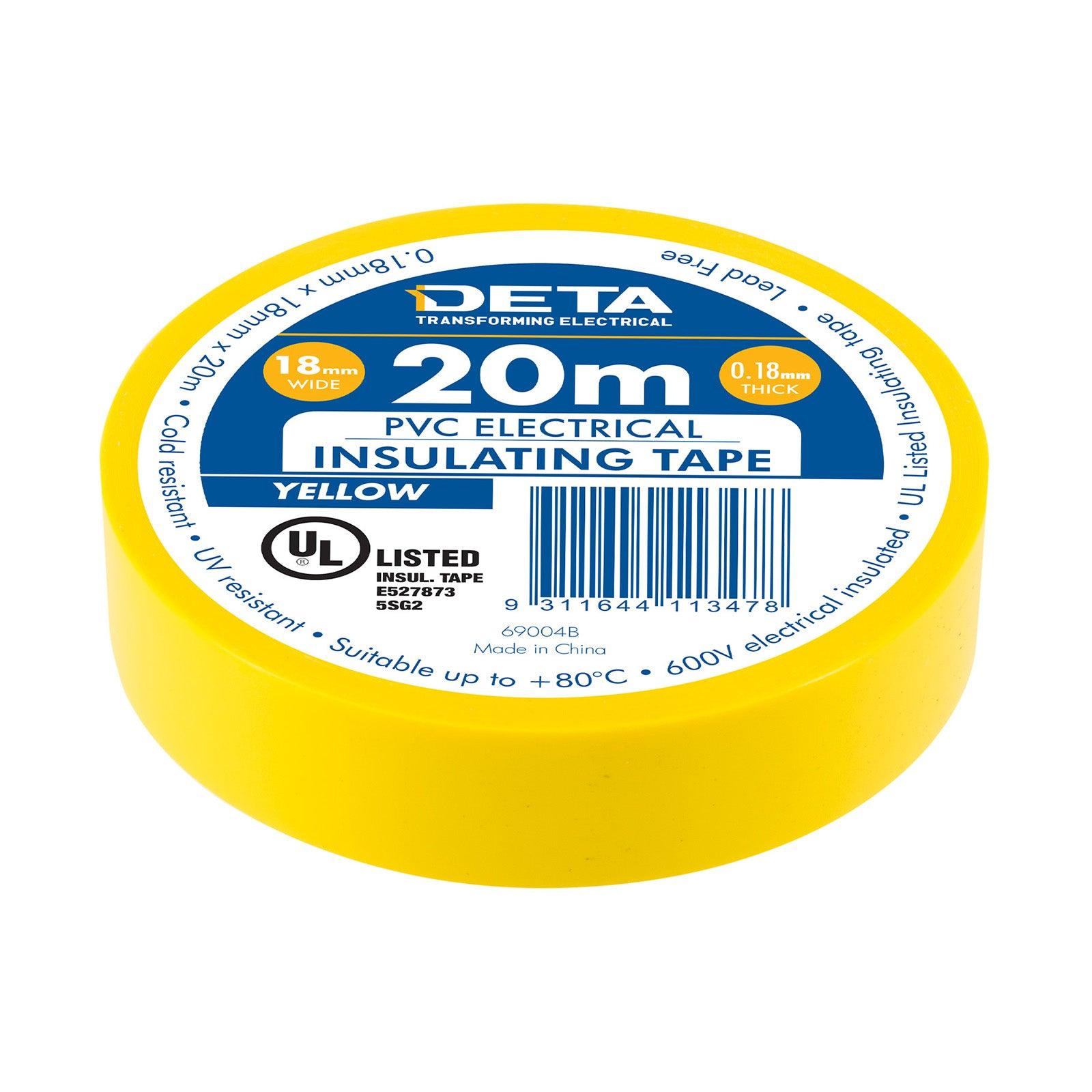 DETA 20m x 18mm Yellow Insulation PVC Tape