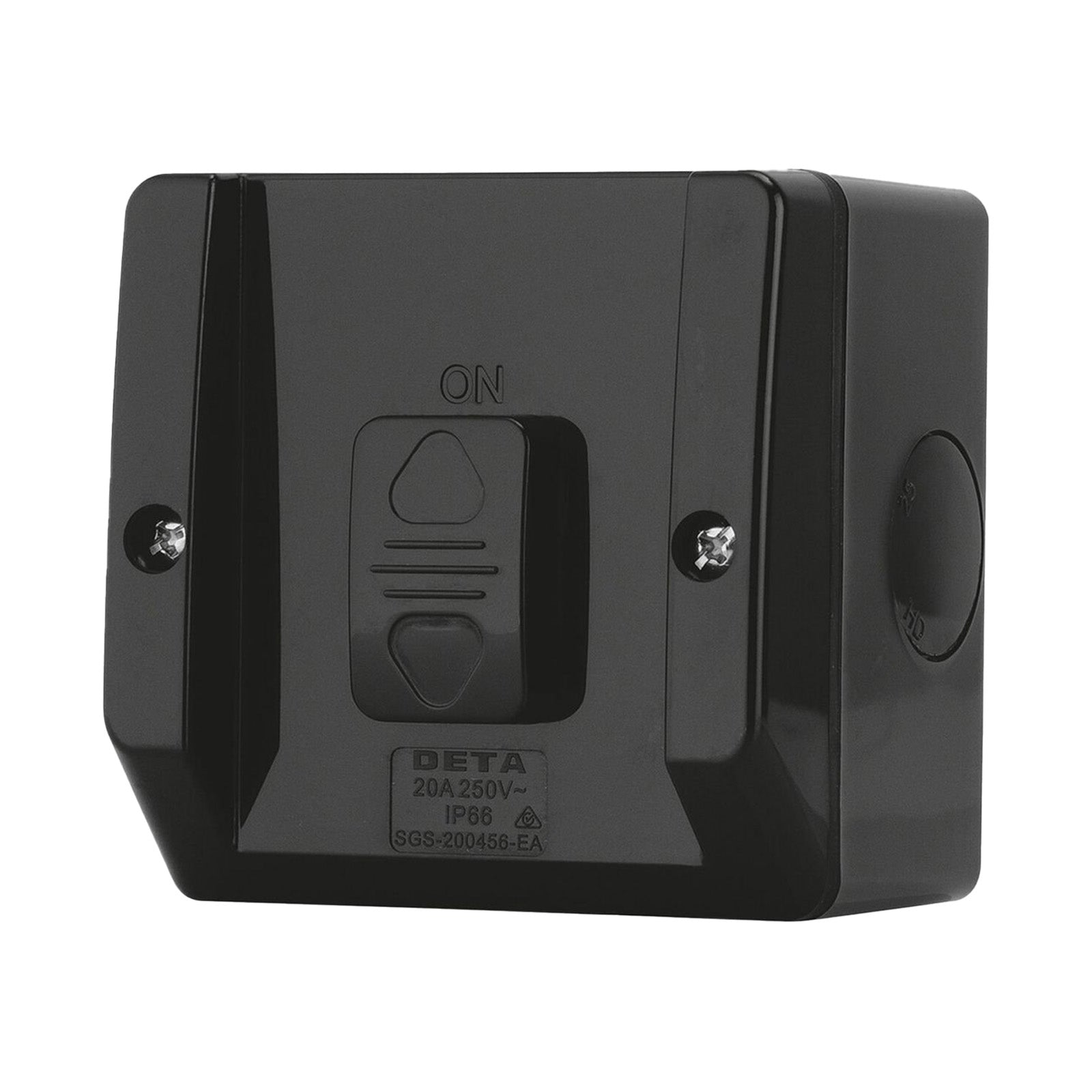 DETA 250V 20 Amp Black IP66 Weatherproof Outdoor Single Switch